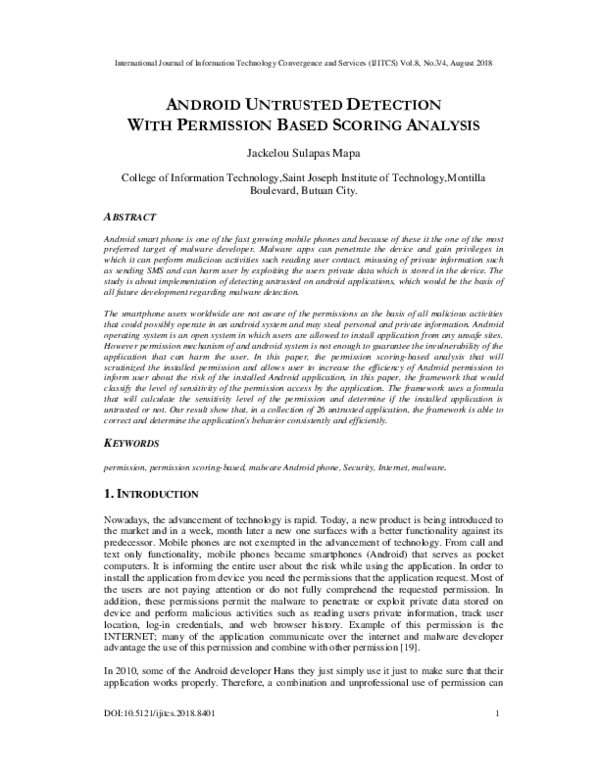 Pdf Android Untrusted Detection With Permission Based Scoring Analysis