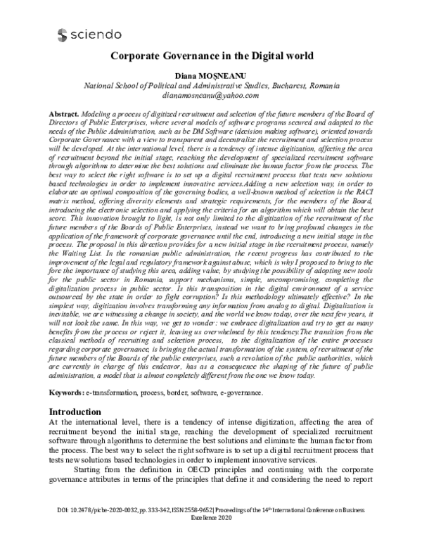 (PDF) Corporate Governance in the Digital world