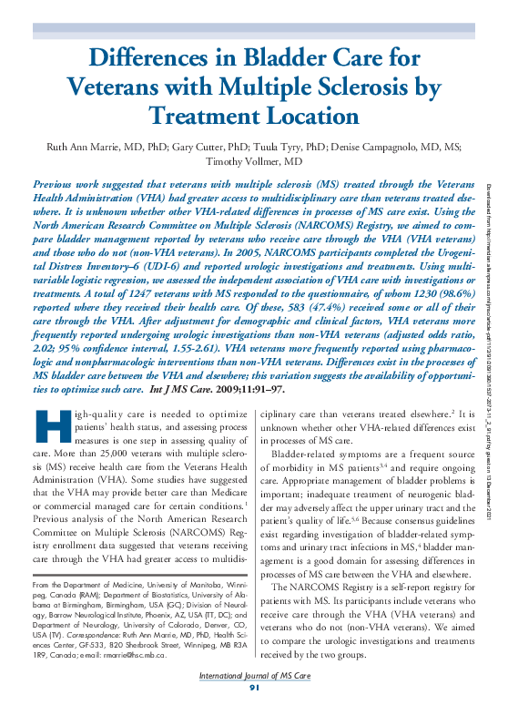 (PDF) Differences in Bladder Care for Veterans with Multiple Sclerosis ...