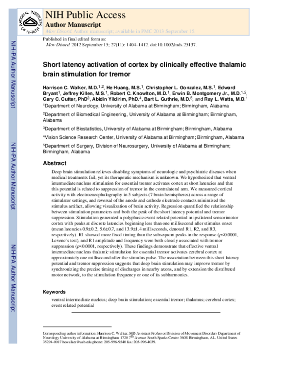 (PDF) Short latency activation of cortex by clinically effective thalamic brain stimulation for ...