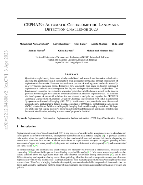 (PDF) CEPHA29: Automatic Cephalometric Landmark Detection Challenge 2023