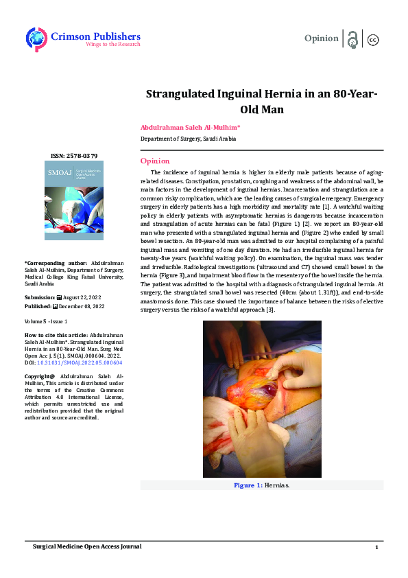 (PDF) Strangulated Inguinal Hernia in an 80-Year-Old Man | Surgical ...