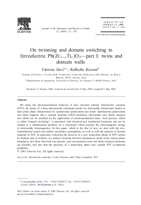 (PDF) On twinning and domain switching in ferroelectric Pb(Zr1−xTix)O3 ...