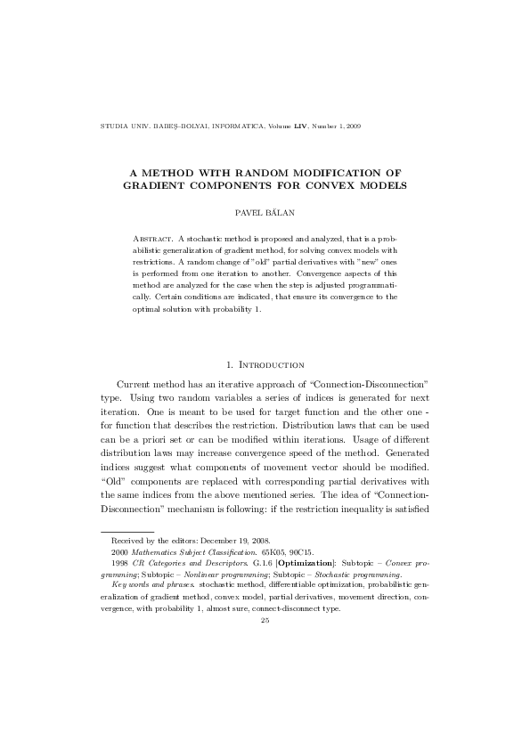 Pdf A Method With Random Modification Of Gradient Components For Convex Models