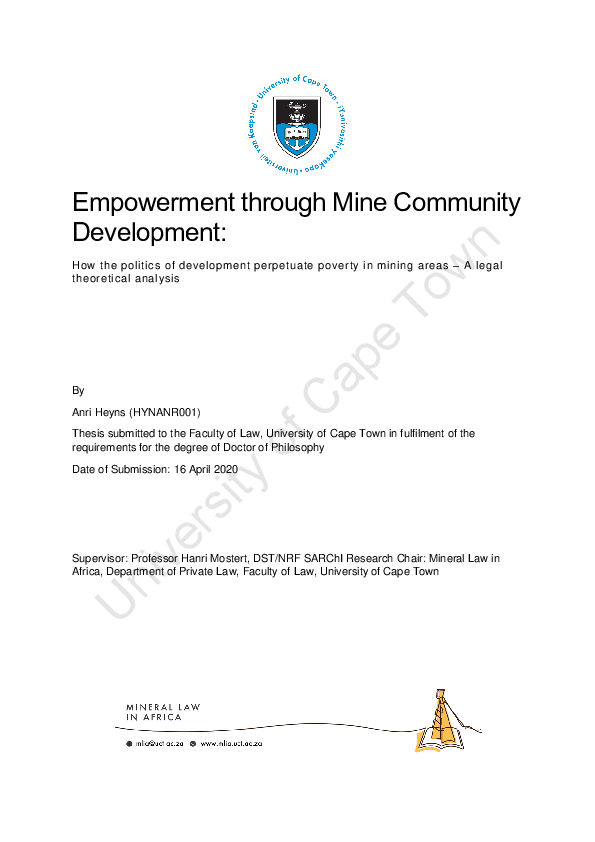 (PDF) Empowerment through mine community development: how the politics ...