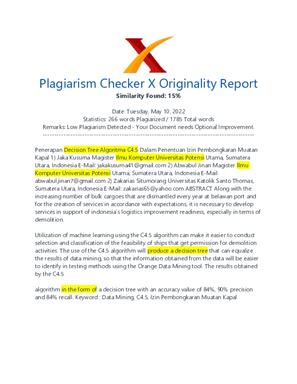 Pdf Penerapan Decision Tree Algoritma C4 5 Dalam Penentuan Izin Pembongkaran Muatan Kapal