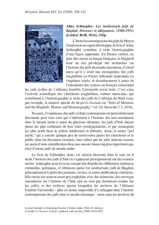 (PDF) Review of Les intellectuels juifs de Bagdad_Jessica Marglin