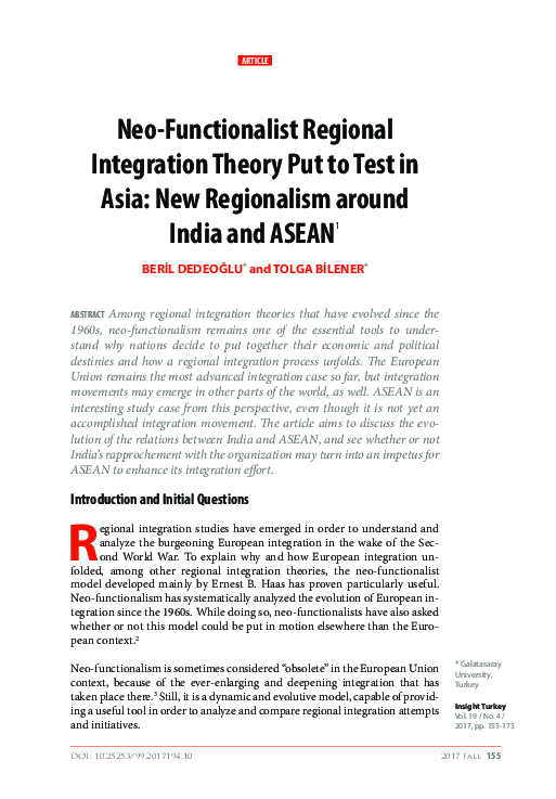 (PDF) Neo-Functionalist Regional Integration Theory Put to Test in Asia ...