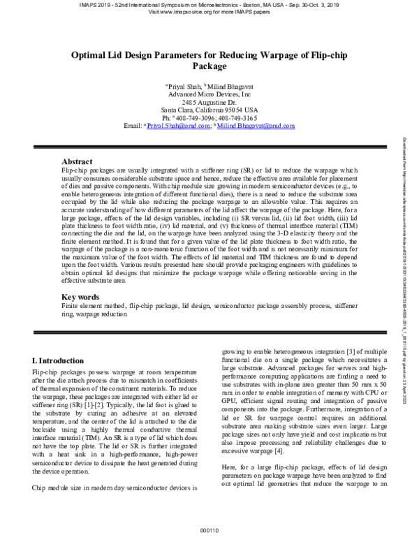 (PDF) Optimal Lid Design Parameters for Reducing Warpage of Flip-chip ...