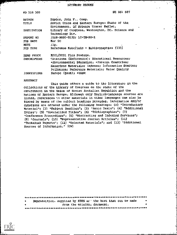 (PDF) Soviet Union and Eastern Europe: State of the Environment. LC ...