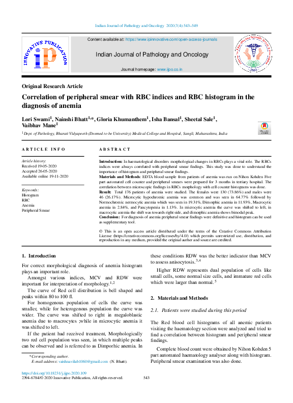 (PDF) Correlation of peripheral smear with RBC indices and RBC ...