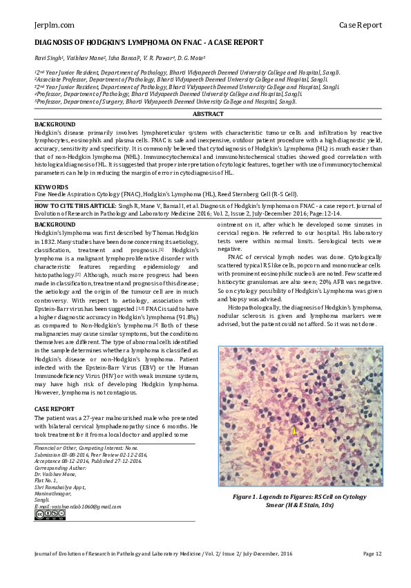 (PDF) Diagnosis of Hodgkin's Lymphoma on Fnac-A Case Report