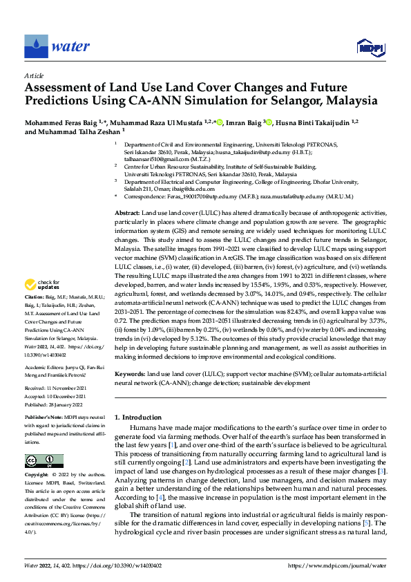 (PDF) Assessment of Land Use Land Cover Changes and Future Predictions Using CA-ANN Simulation ...