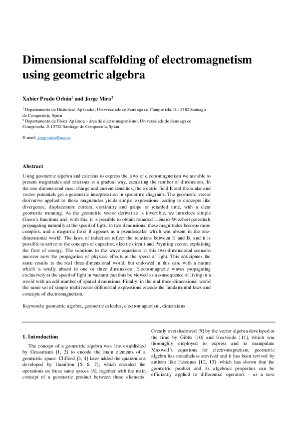 (PDF) Dimensional scaffolding of electromagnetism using geometric algebra | Jorge Mira Pérez ...