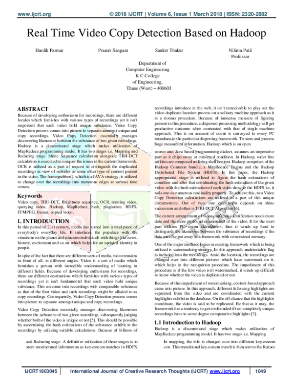 (PDF) Real Time Video Copy Detection Based on Hadoop
