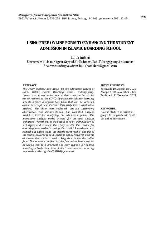 (PDF) Using Free Online Form to Enhancing the Student Admission in ...