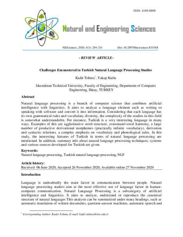 (PDF) Challenges Encountered in Turkish Natural Language Processing Studies
