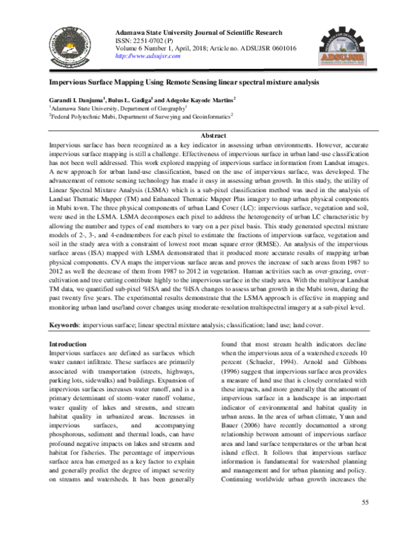 Pdf Impervious Surface Mapping Using Remote Sensing Linear Spectral Mixture Analysis