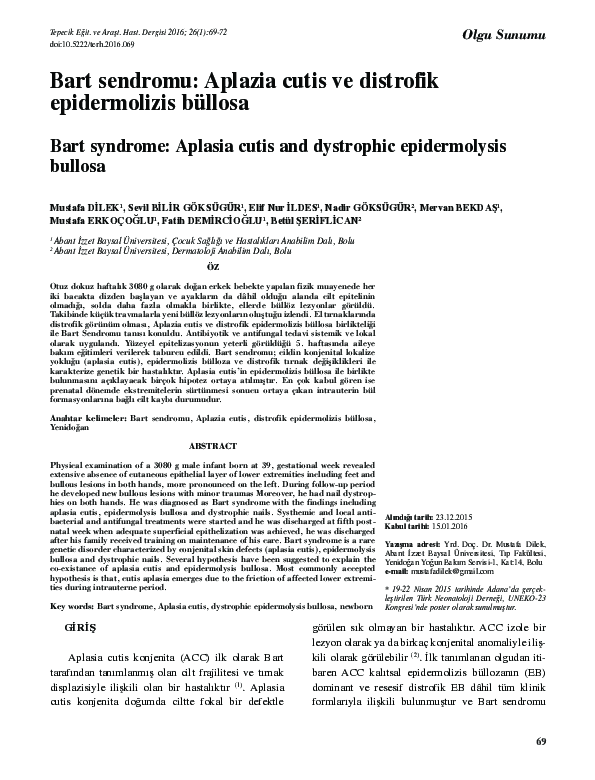 (PDF) Bart Syndrome; Aplasia cutis and dystrophic epidermolysis bullosa ...