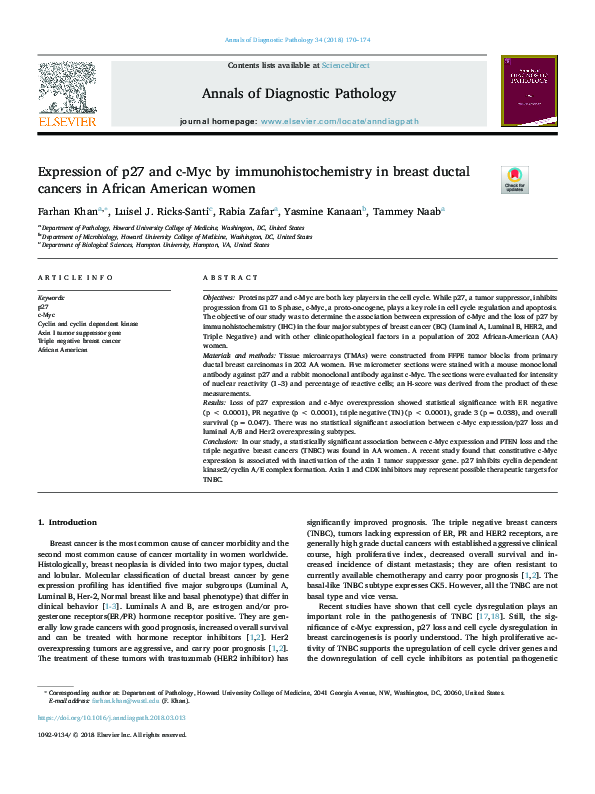 (PDF) Expression of p27 and c-Myc by immunohistochemistry in breast ductal cancers in African ...