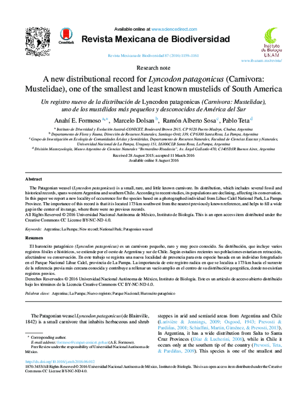 (PDF) A new distributional record for Lyncodon patagonicus (Carnivora ...