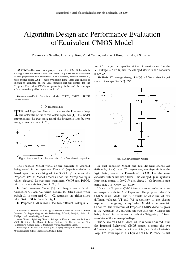(PDF) Algorithm Design And Performance Evaluation Of Equivalent Cmos Model