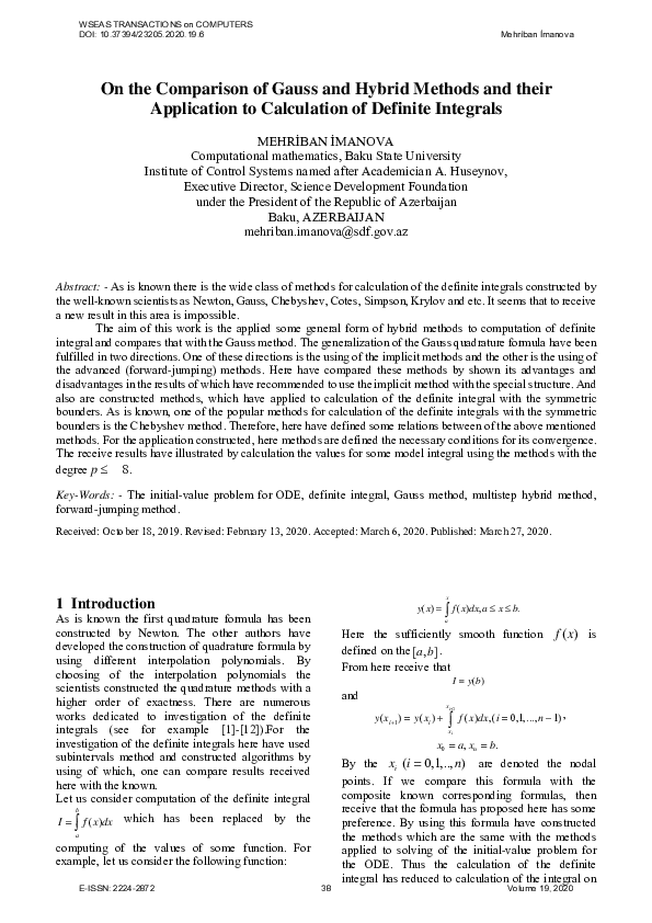 (PDF) On the Comparison of Gauss and Hybrid Methods and their Application to Calculation of ...