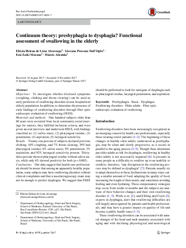 (PDF) Continuum theory: presbyphagia to dysphagia? Functional ...