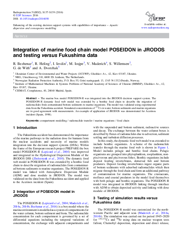 (PDF) Integration of marine food chain model POSEIDON in JRODOS and ...