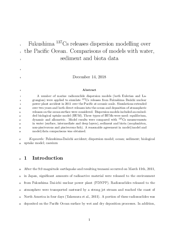 (PDF) Fukushima 137Cs releases dispersion modelling over the Pacific ...
