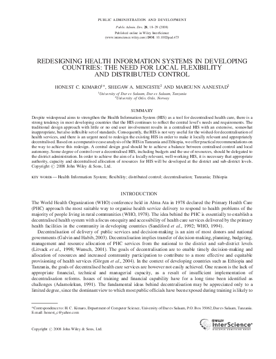 (PDF) Redesigning health information systems in developing countries ...