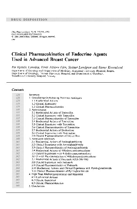 (PDF) Clinical Pharmacokinetics of Endocrine Agents Used in Advanced ...