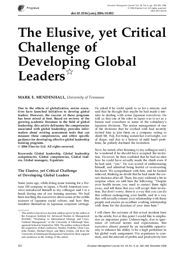 (PDF) The Elusive, yet Critical Challenge of Developing Global Leaders