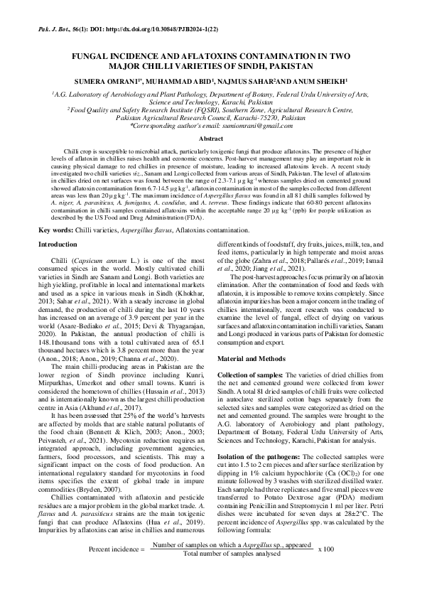 (PDF) FUNGAL INCIDENCE AND AFLATOXINS CONTAMINATION IN TWO MAJOR CHILLI ...