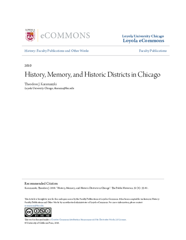 (PDF) History, Memory, and Historic Districts in Chicago | Theodore ...