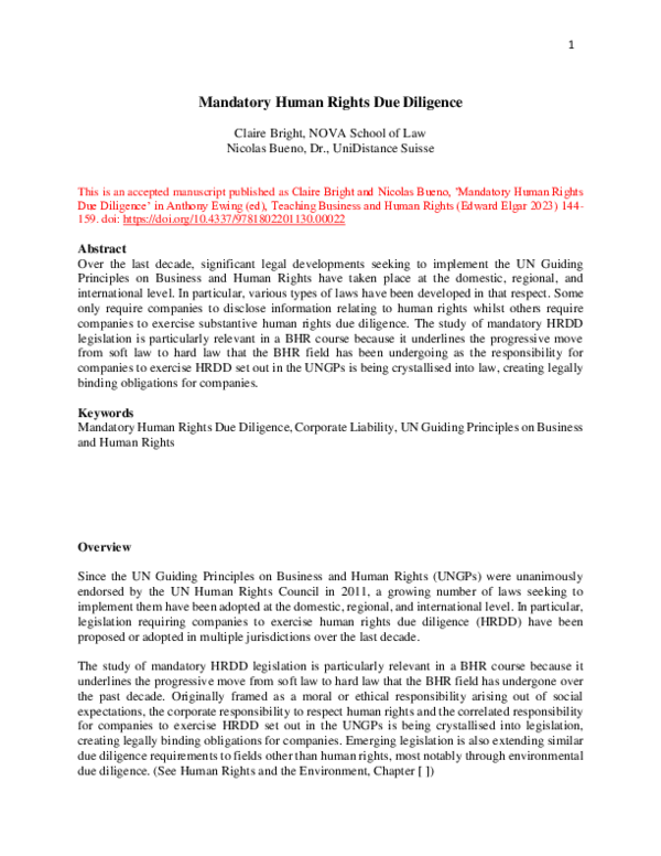 (PDF) Mandatory Human Rights Due Diligence