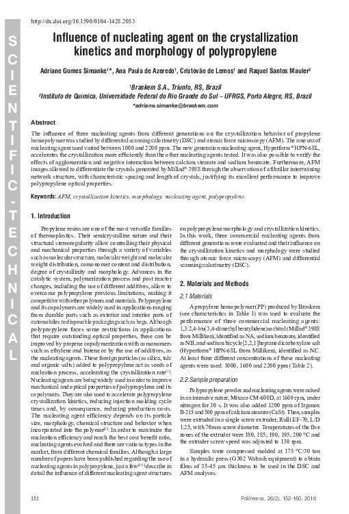 (PDF) Influence of nucleating agent on the crystallization kinetics and morphology of ...