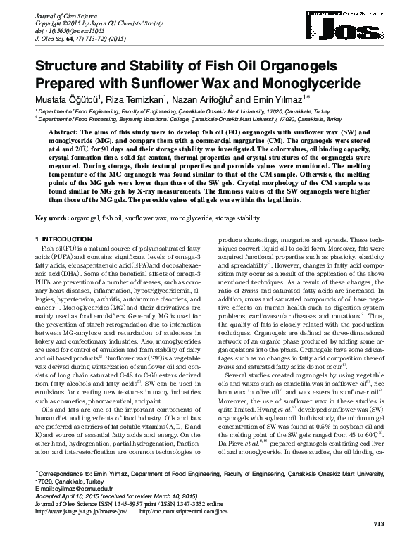 (PDF) Structure and Stability of Fish Oil Organogels Prepared with ...
