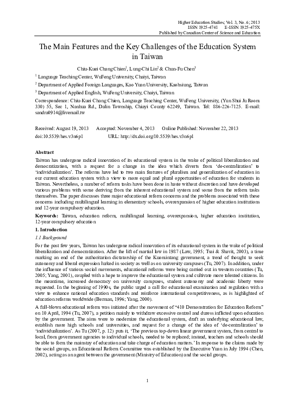 (PDF) The Main Features and the Key Challenges of the Education System ...