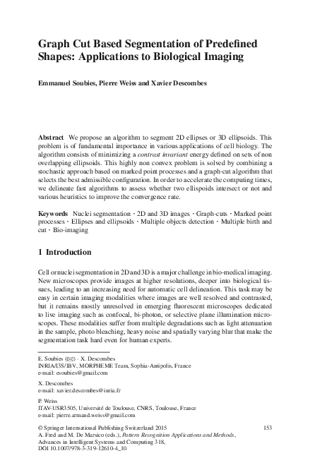 (PDF) Graph Cut Based Segmentation of Predefined Shapes: Applications to Biological Imaging