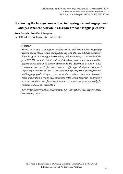 (PDF) Nurturing the human connection: Increasing student engagement and ...