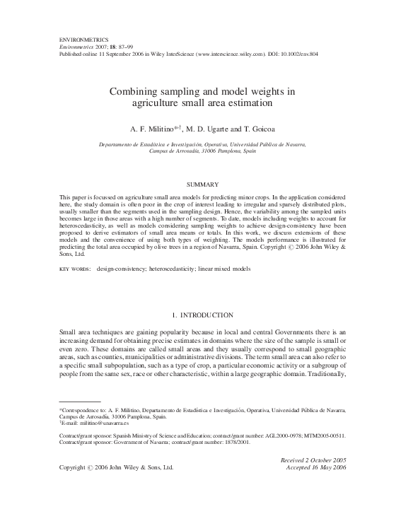 (PDF) Combining sampling and model weights in agriculture small area estimation