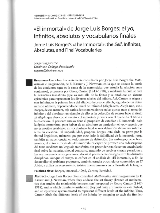 (PDF) «El inmortal» de Jorge Luis Borges: el yo, infinitos, y ...