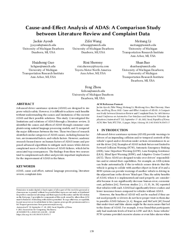 (PDF) Cause-and-Effect Analysis of ADAS: A Comparison Study between Literature Review and ...
