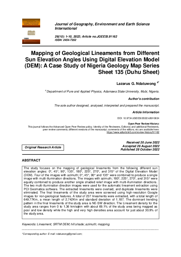 (PDF) Mapping of Geological Lineaments from Different Sun Elevation ...
