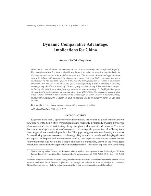 (PDF) Dynamic Comparative Advantage: Implications for China