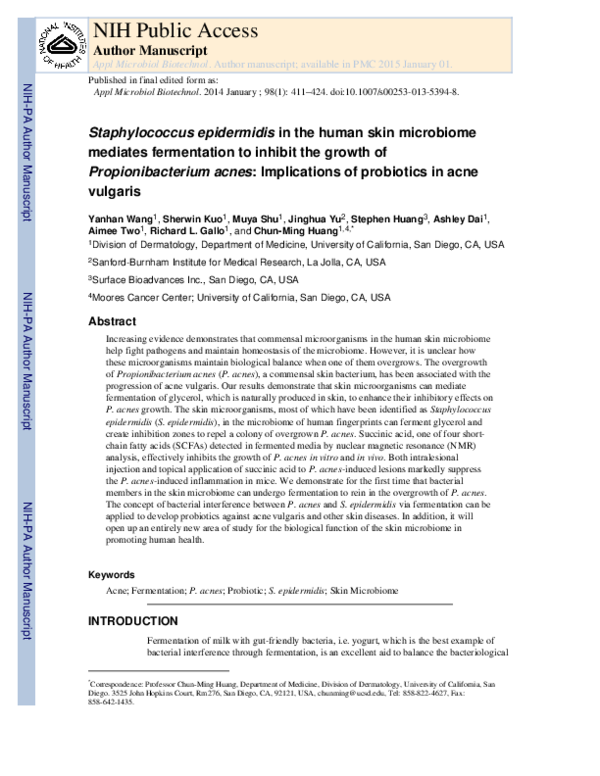 (PDF) Staphylococcus epidermidis in the human skin microbiome mediates ...