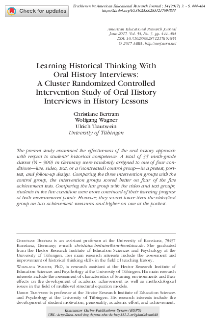 (PDF) Learning Historical Thinking With Oral History Interviews: A ...
