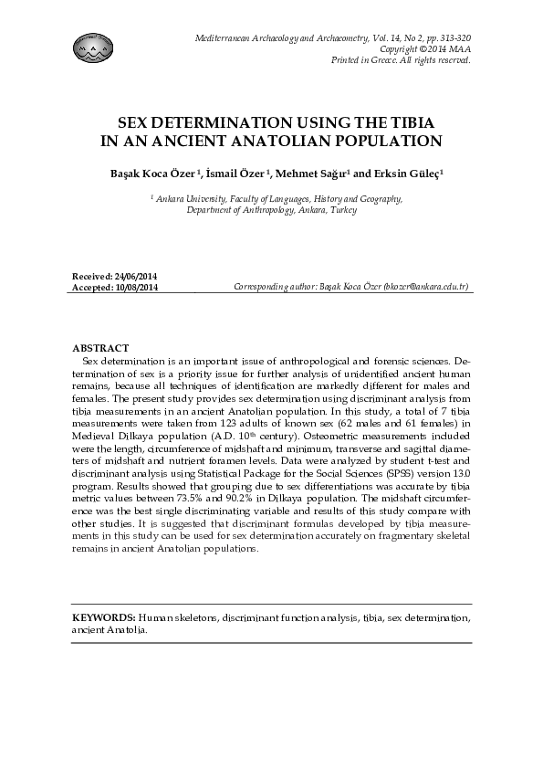Pdf Sex Determination Using The Tibia In An Ancient Anatolian