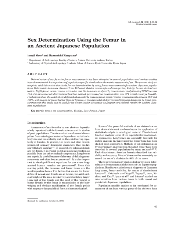 Pdf Sex Determination Using The Femur In An Ancient Japanese Population